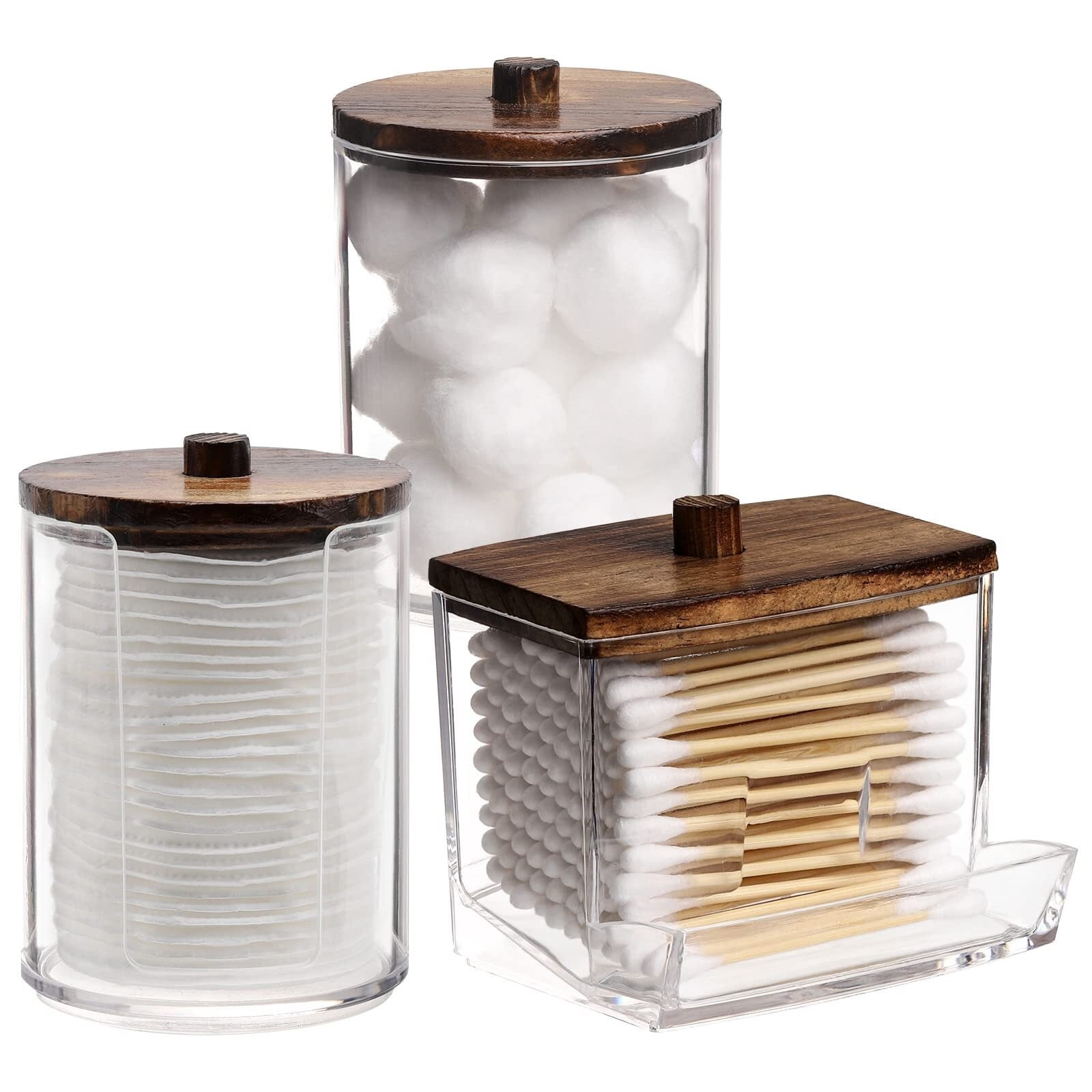 Holder Bathroom Container, 10/7 OZ Cotton Ball/Swabs Dispenser ...