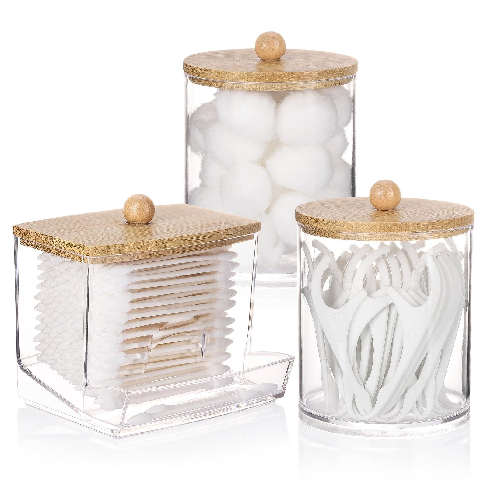 Holder Bathroom Container, 10/7 OZ Cotton Ball/Swabs Dispenser ...