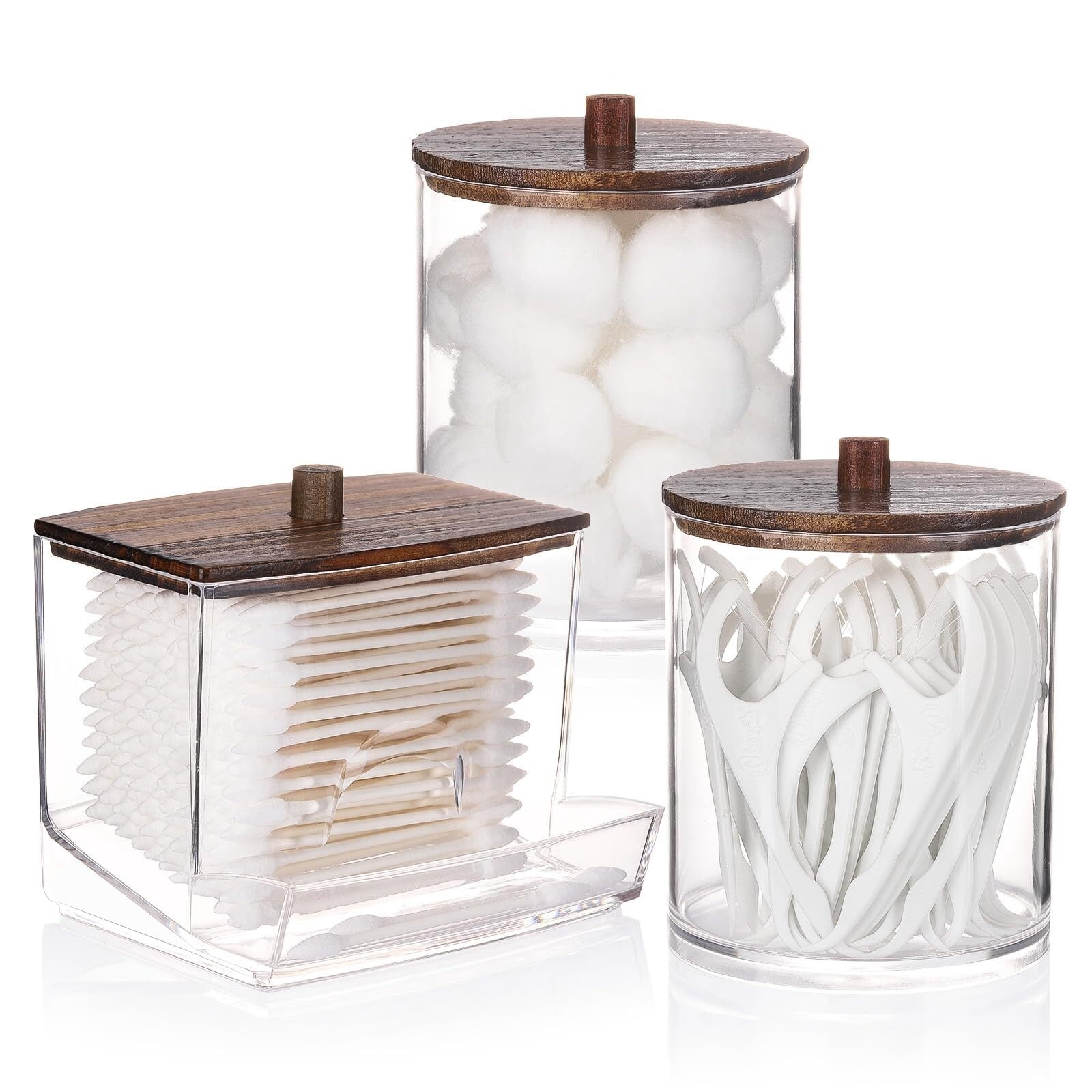 Holder Bathroom Container, 10/7 OZ Cotton Ball/Swabs Dispenser ...
