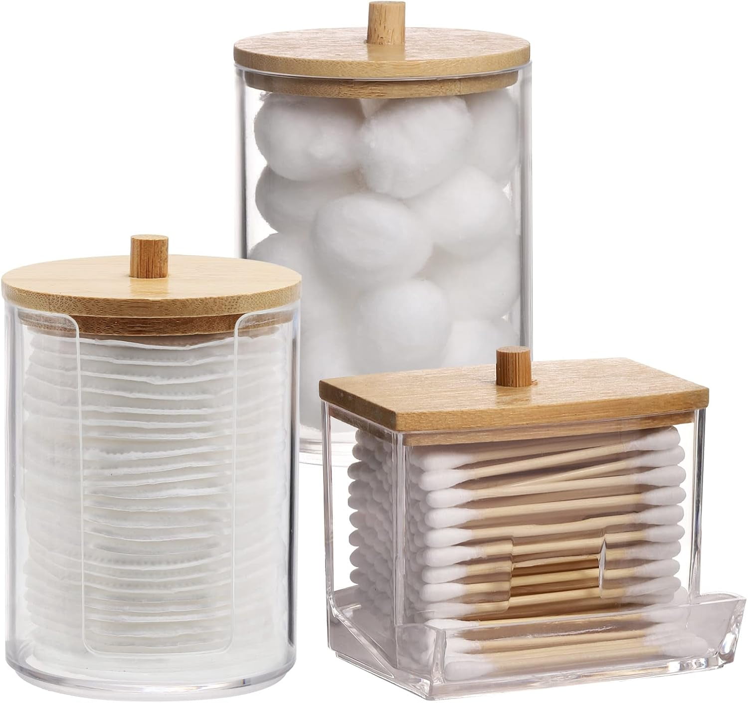 Holder Bathroom Container, 10/7 OZ Cotton Ball/Swabs Dispenser ...