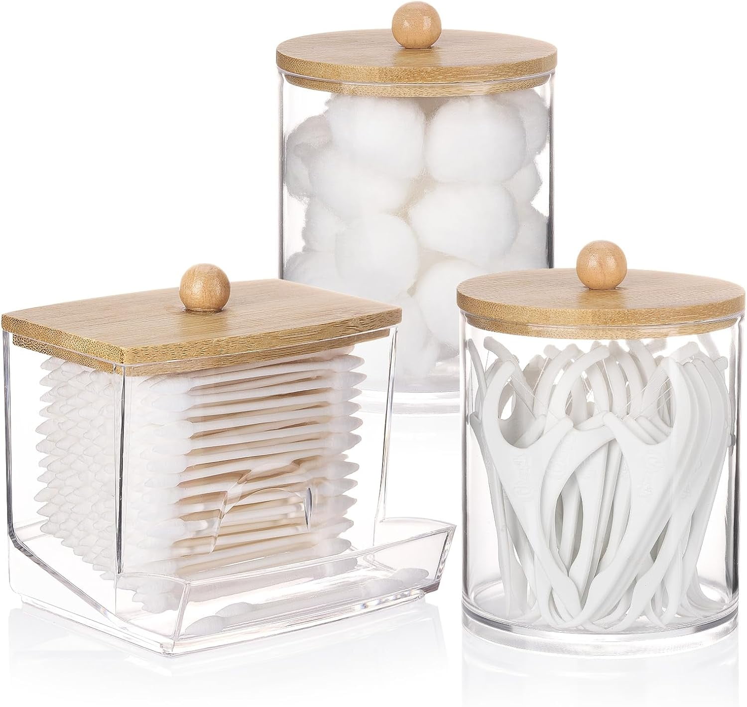 Holder Bathroom Container, 10/7 OZ Cotton Ball/Swabs Dispenser ...