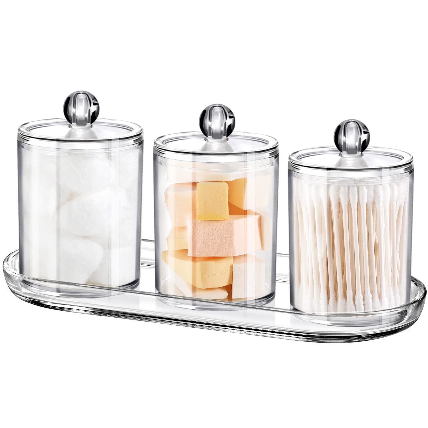 Holder Bathroom Set with Tray(4PCS) - 3 Pack Acrylic Plastic Apothecary ...