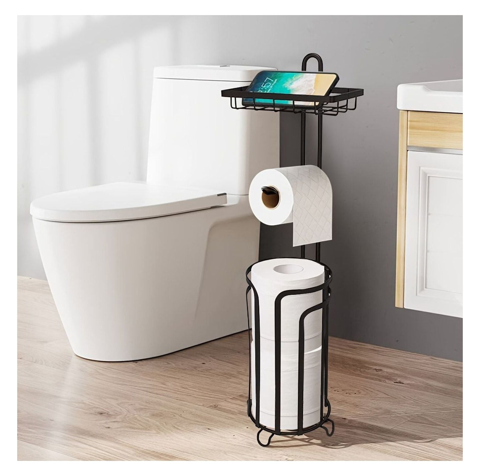 Holder Stand Tissue Paper Roll Dispenser with Shelf for Bathroom ...