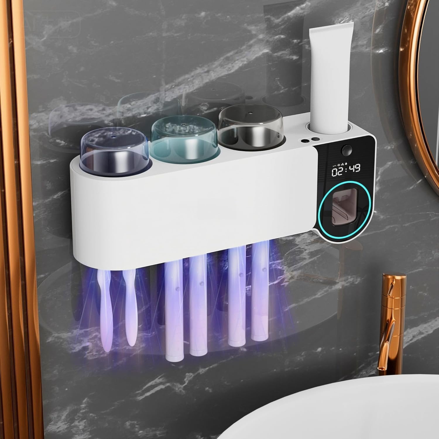 Holder with Touchless Dispenser & UV Sanitizer for Bathrooms | 6-Slot ...