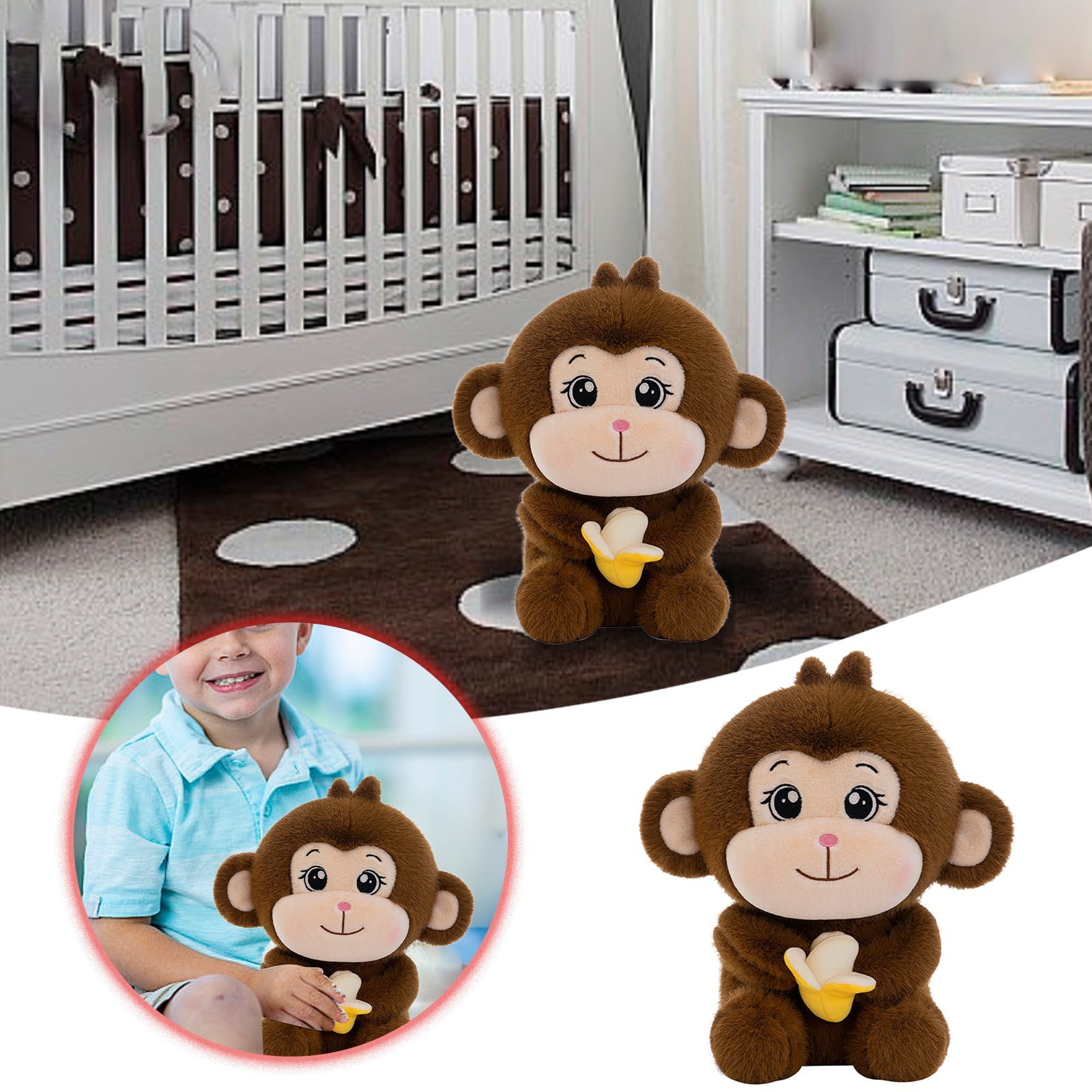 Holding Banana Cute Monkey Plush Toy, Adorable Stuffed Monkey Doll for ...
