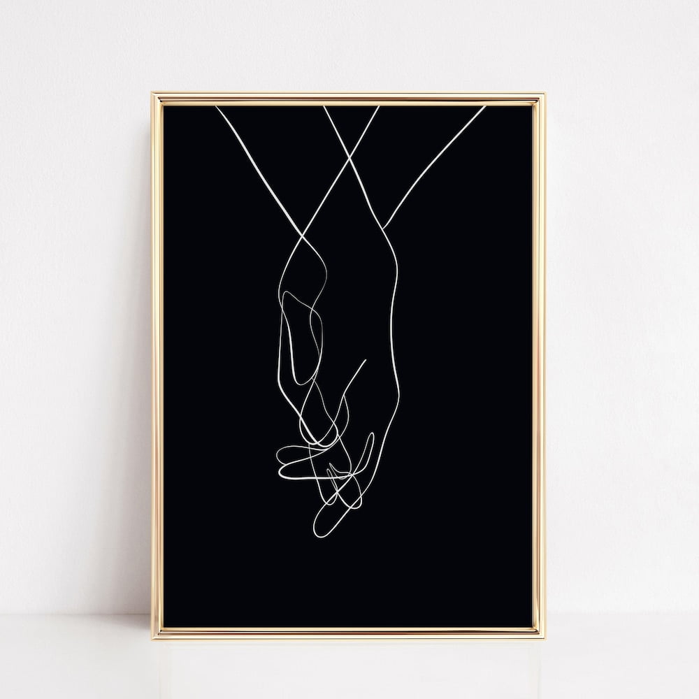 Holding Hands Line Art, Cozy Room Decor, Couple Line Art, Contemporary ...