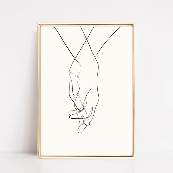 Holding Hands Line Art, Hands Line Drawing Print, Contemporary Art ...