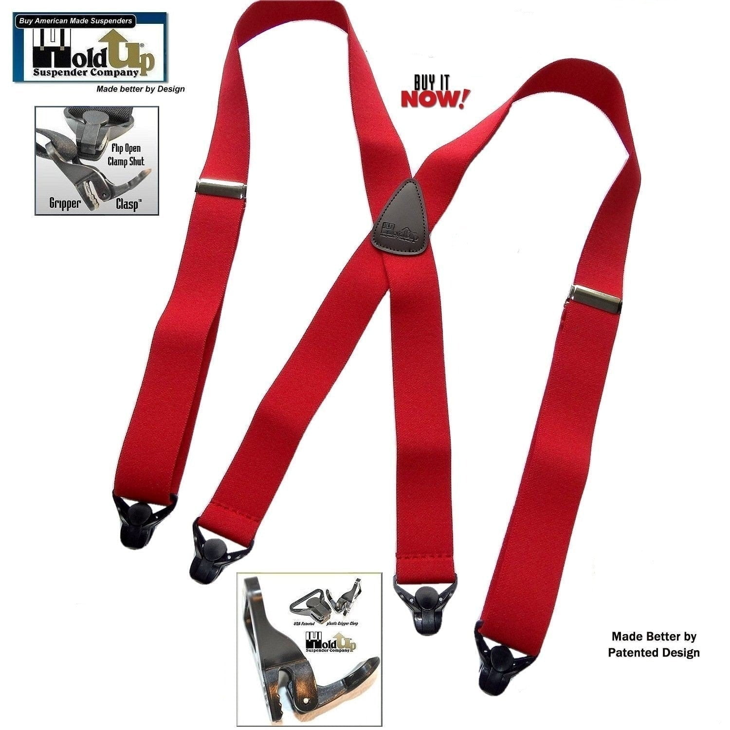 Holdup Brand Classic Series Bright Red X-back Suspenders with Black ...