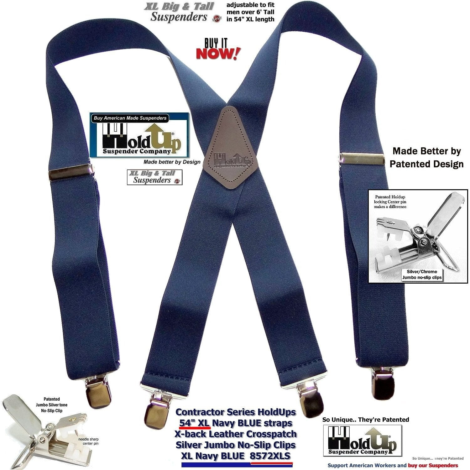 Holdup Suspender Company Extra Long XL Navy Blue wide work Suspenders ...