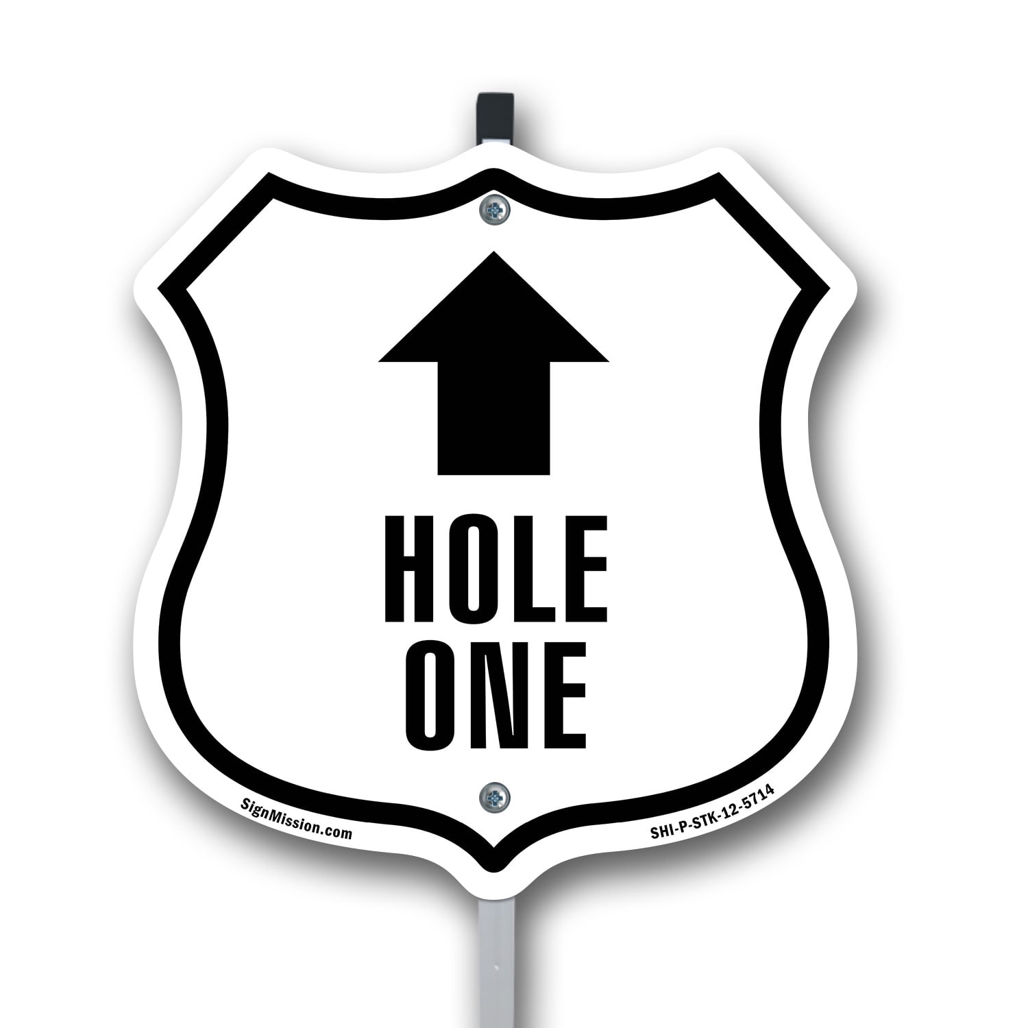 Hole 1 Up 12 inch X 12 inch Shield Shaped Rust-Free Aluminum Metal Sign ...