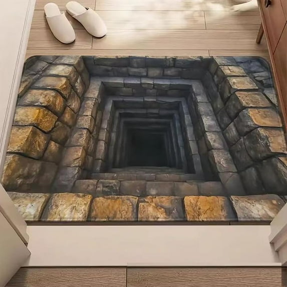 Hole in The Floor Rug, Brick Bottomless Hole Area Rug for Living Room 3D Trap Optical Visual ...