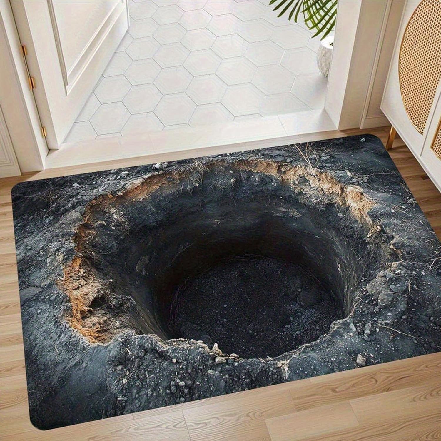 Hole in The Floor Rug, Brick Bottomless Hole Area Rug for Living Room ...