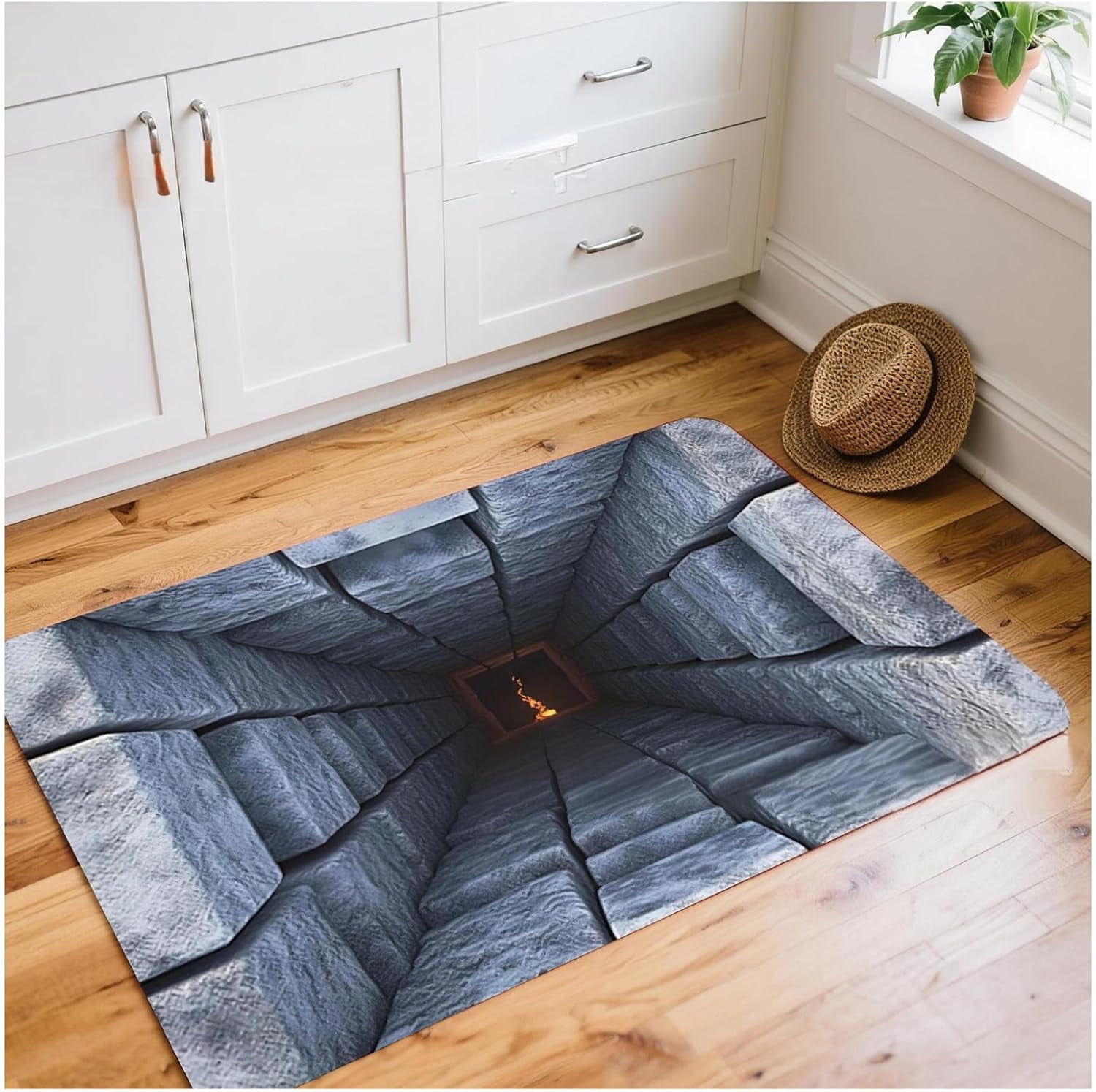 Hole in The Floor Rug, Brick Bottomless Hole Area Rug for Living Room ...