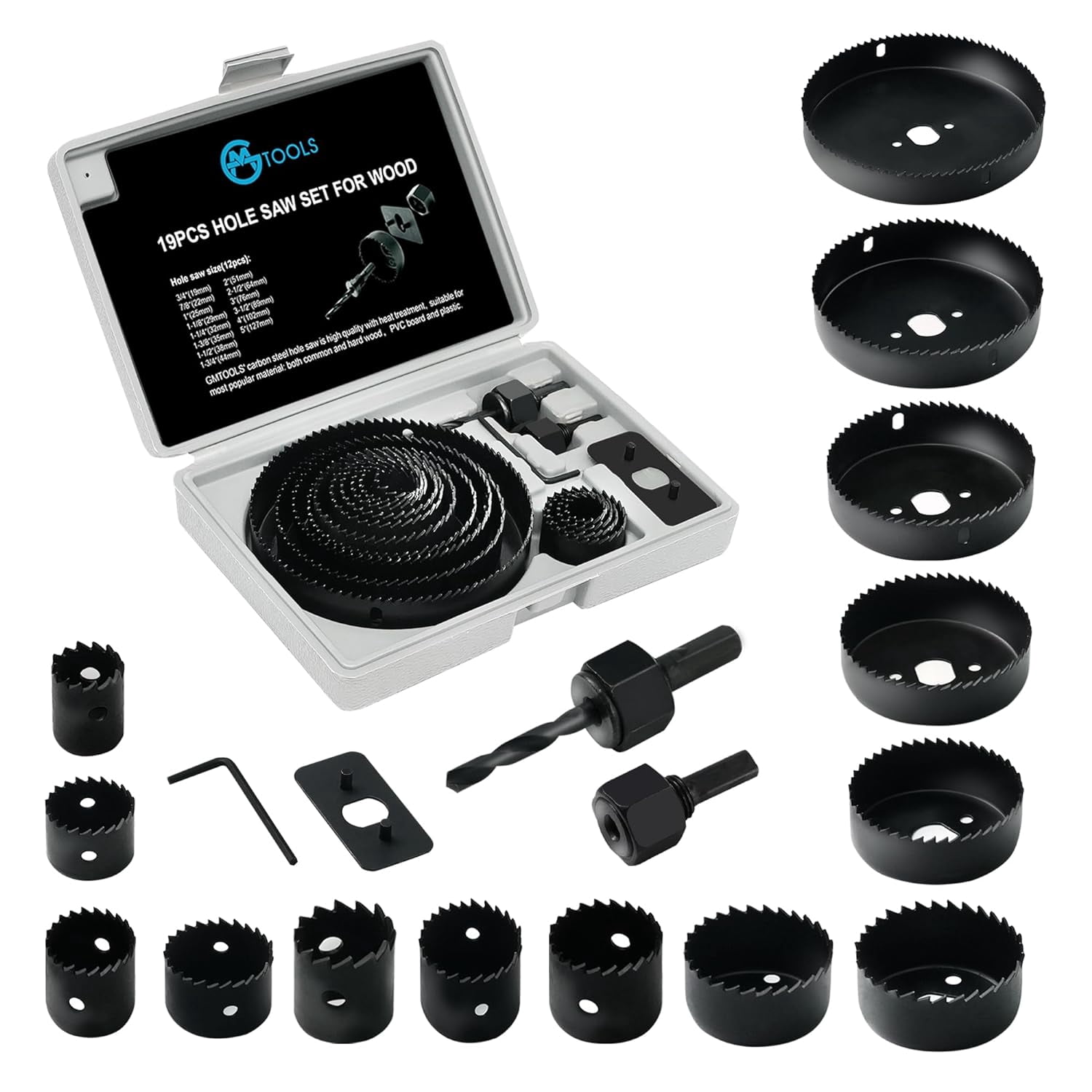 Hole Saw Set, 19Pcs Hole Saw Kit with General Purpose 3/4" to 5"(19 ...