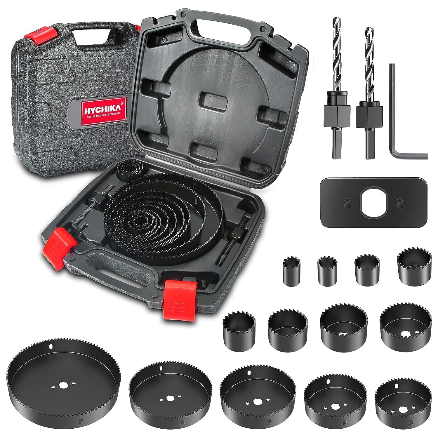 HYCHIKA Hole Saw Set 19-Piece Hole Saw Kit with 3/4" - 6" (19-152mm ...