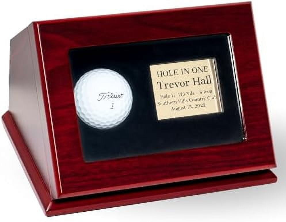 Hole-in-One Wooden Golf Ball Display Case with Custom Engraved Gold ...