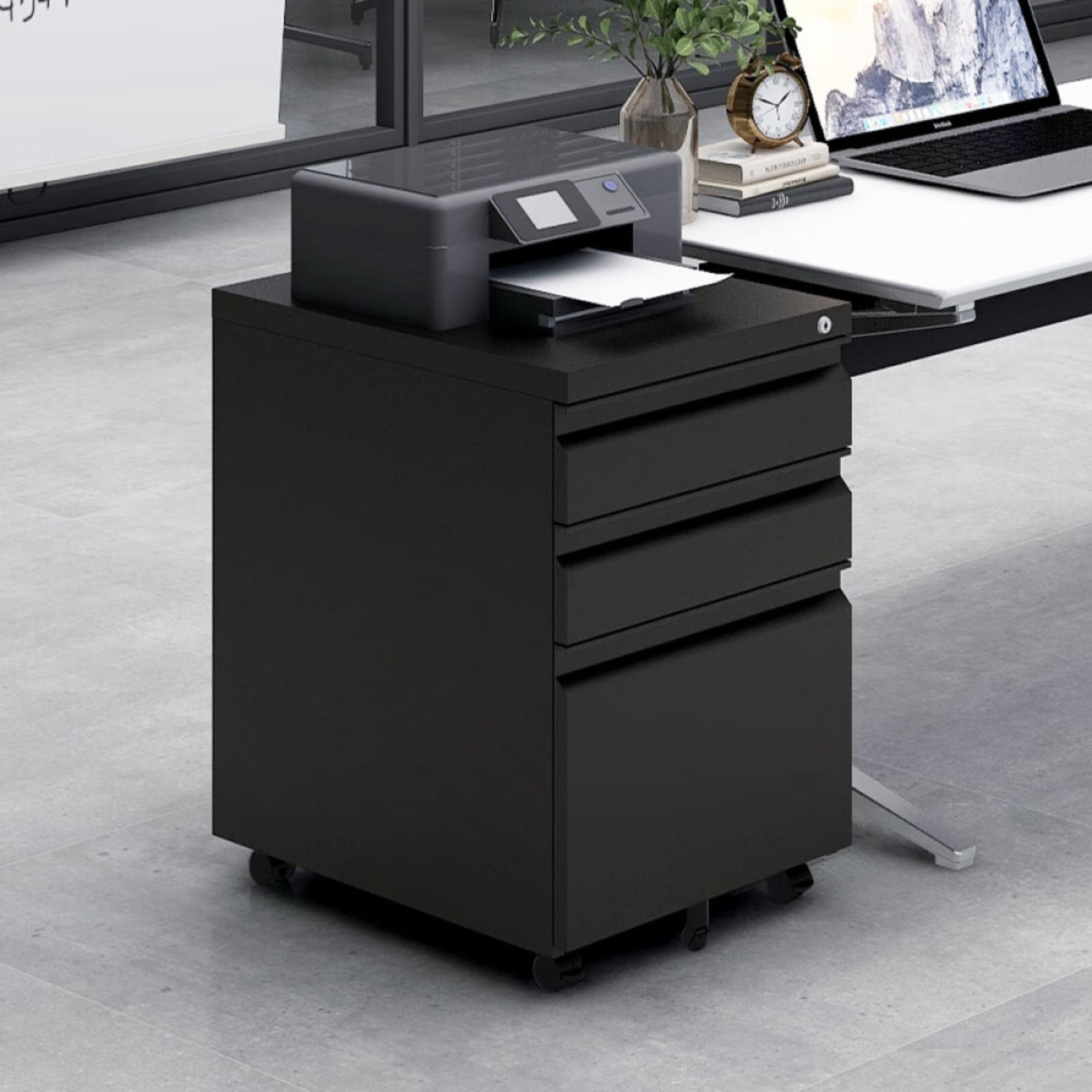 Holessy 3-Drawer mobile filing cabinet with lock, legal/letter sized ...