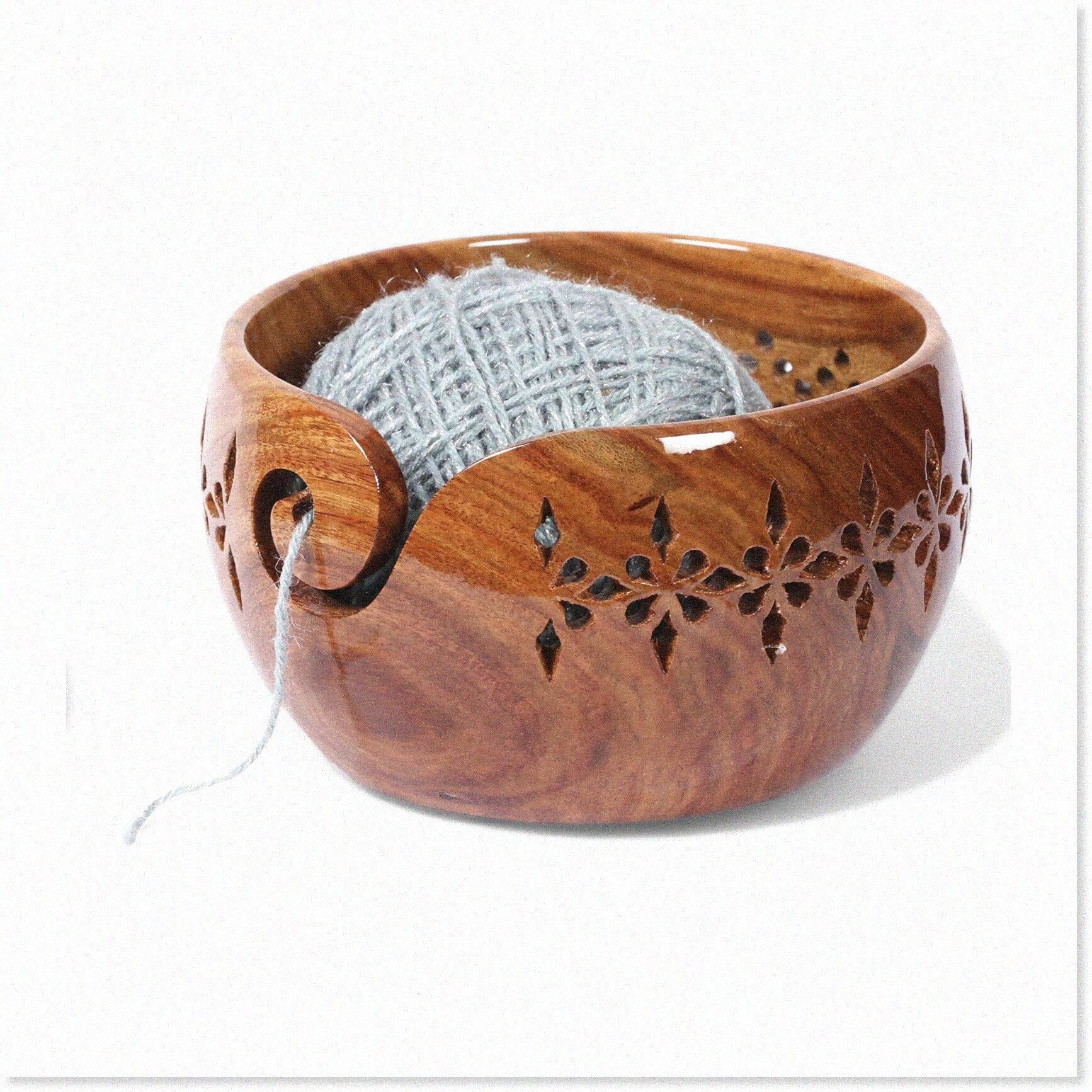 HoleyCraft Yarn Caddy - Innovative Wooden Yarn Bowl with Holes for DIY ...