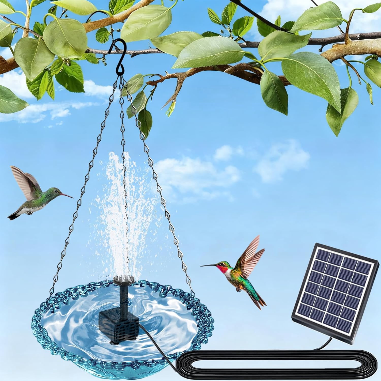 HoliHive Solar Hanging Bird Bath Fountain - 5 Spray Heads, 9.4" Blue ...