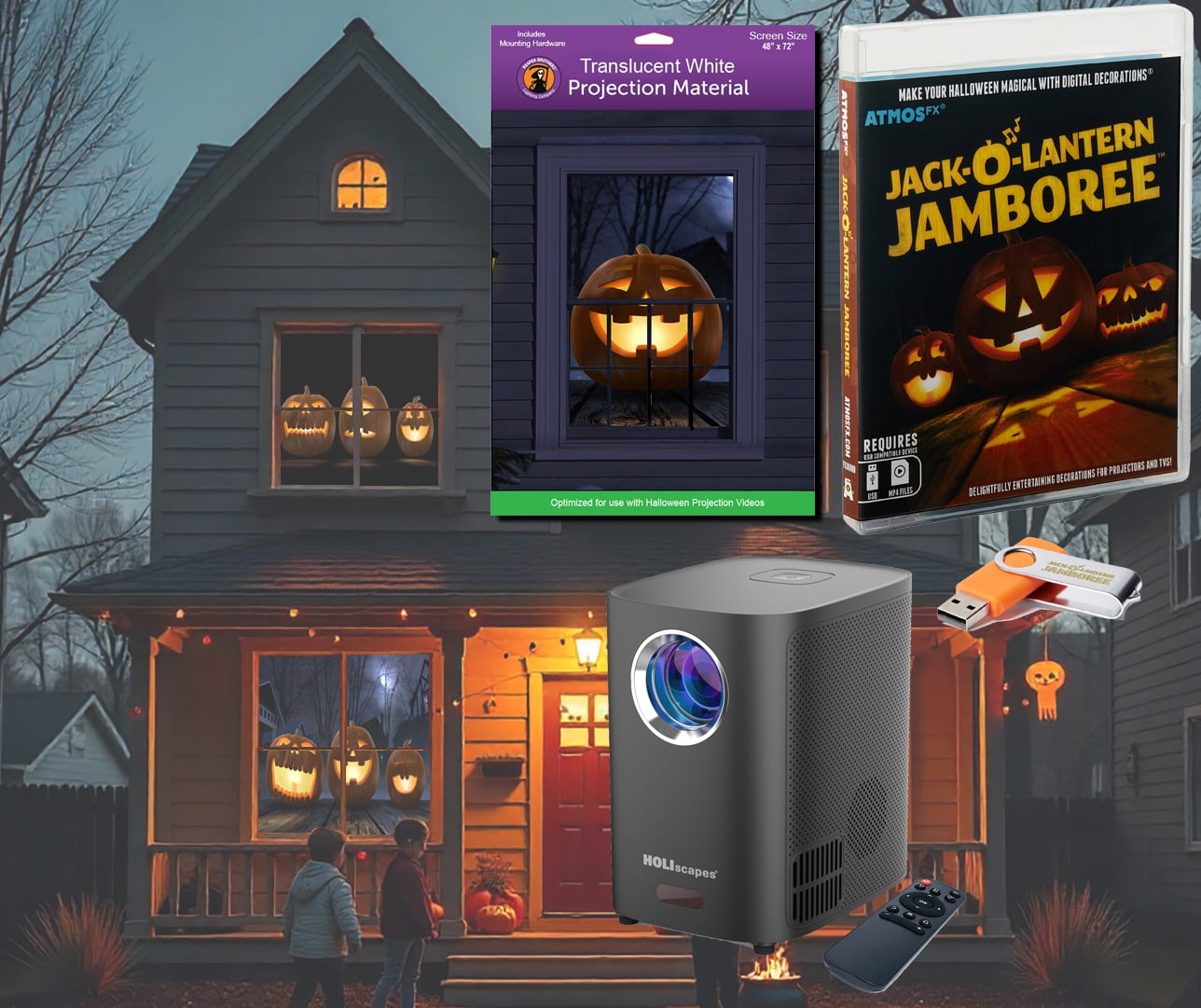HoliScapes® USB Projector Kit - AtmosFX Jack-O-Lantern Jamboree USB ...