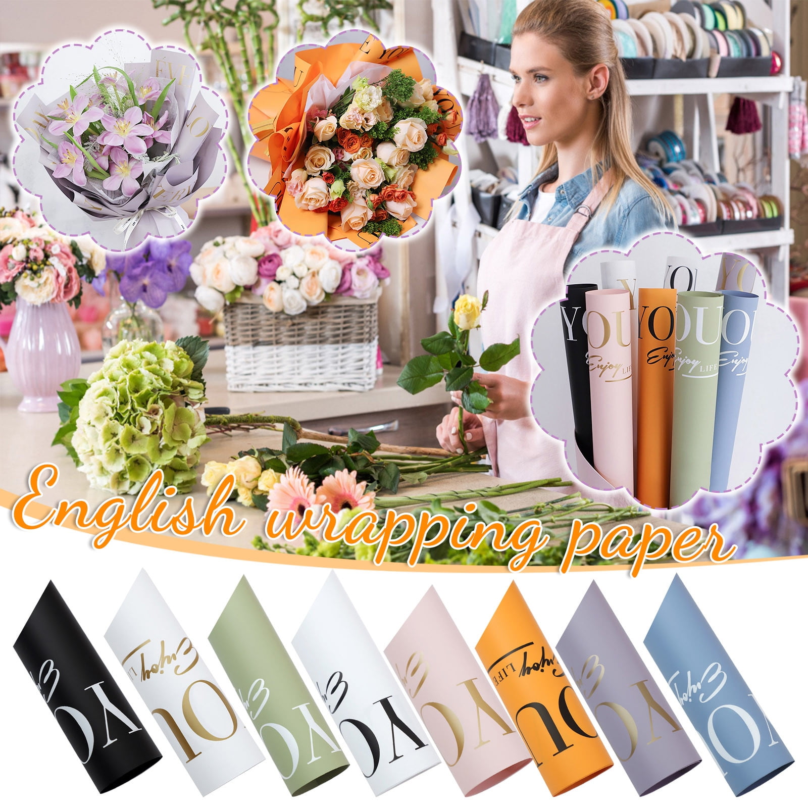 Your Holiday 10 Sheet Flower Wrapping Paper - Waterproof Floral Bouquet ...