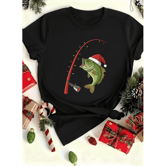Holiday Angler Fun Christmas Dad Fishing Humor Art Unisex T-Shirt ...
