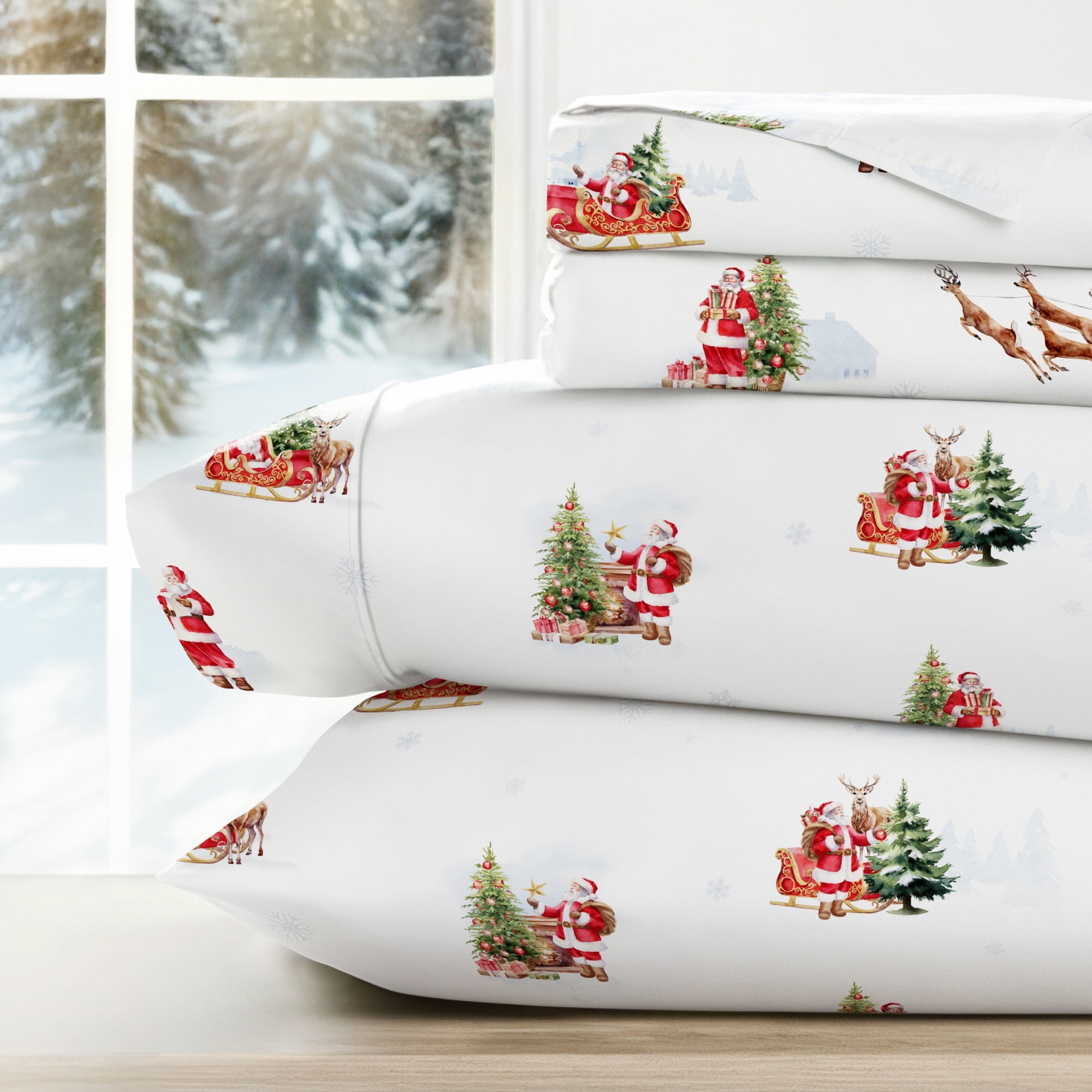 Holiday Bed Sheets Set in Vintage Santa Claus Christmas for King Size ...