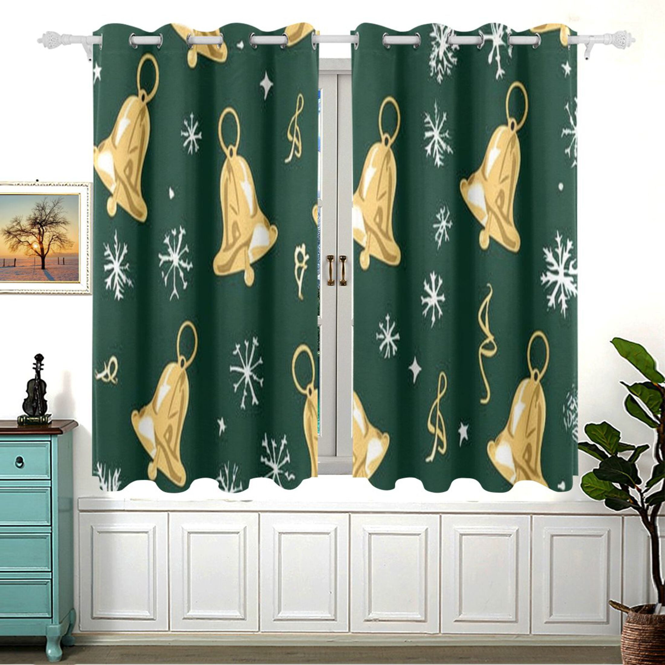 Holiday Bells Blackout Curtains for Living Room Bedroom 55W x 54L ...