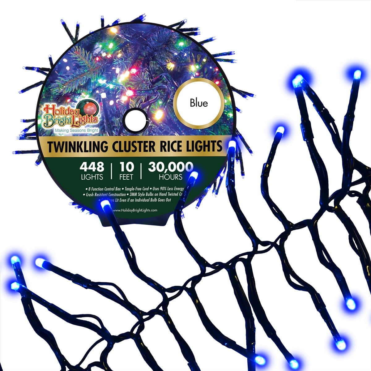 Holiday Bright LED-3MCR448-GBL Twinkling Cluster Rice 448 Blue Light ...
