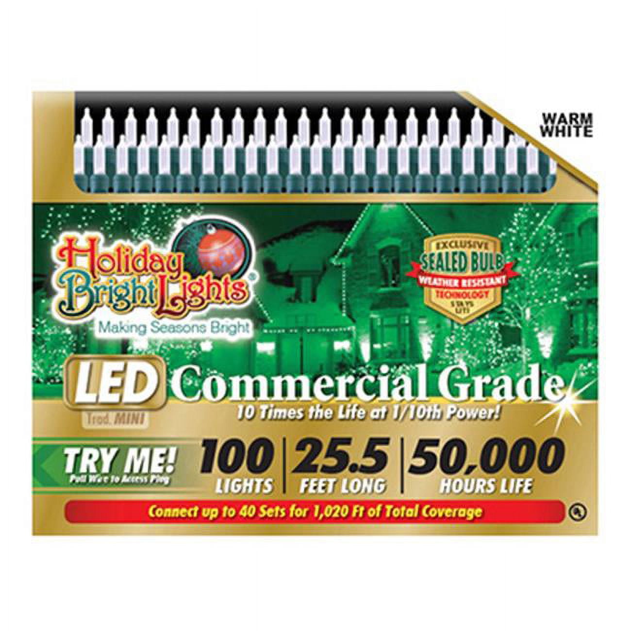 Holiday Bright LEDBX-T5100-WW Christmas Commercial T5 LED 100-Light Set ...