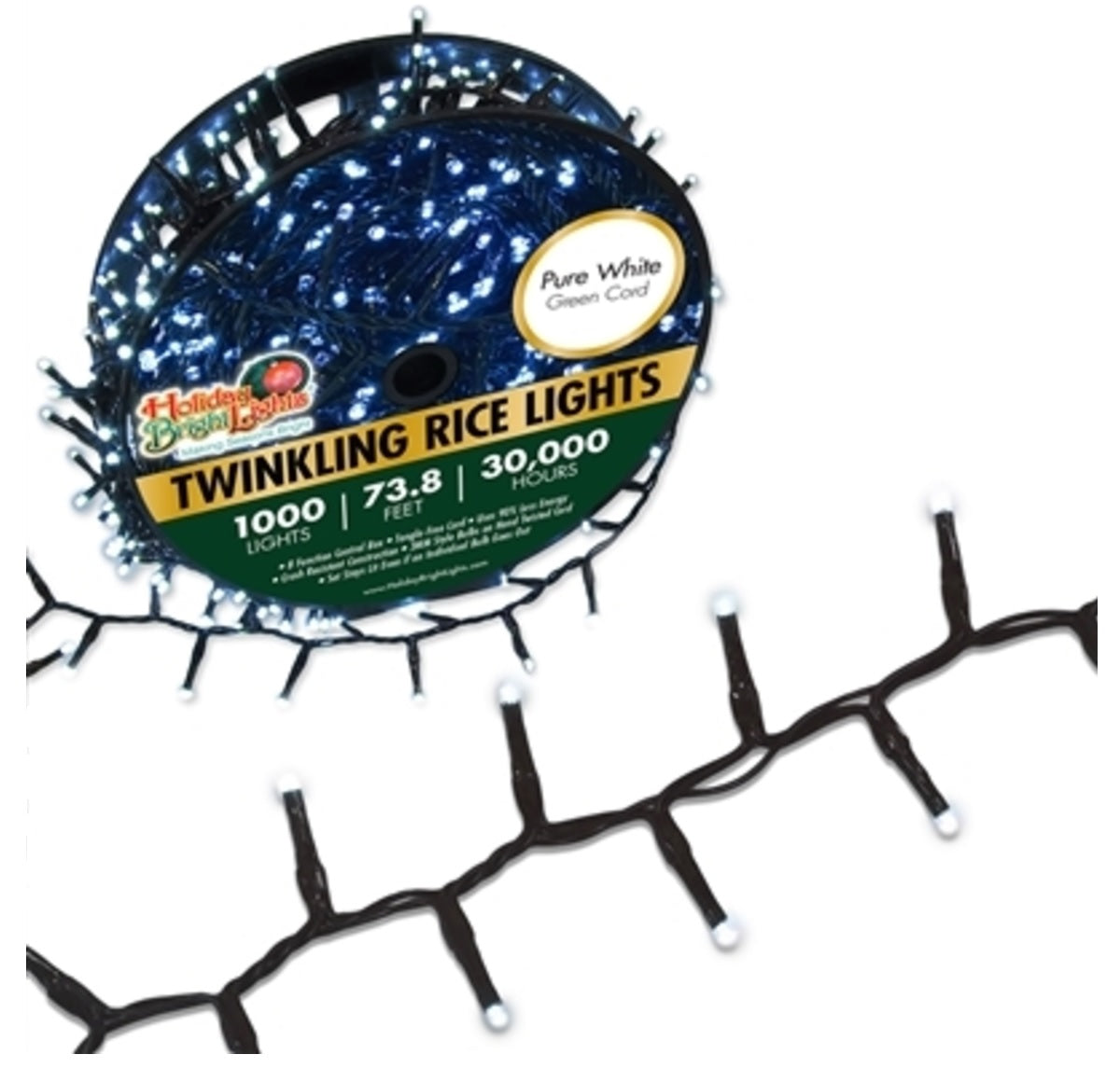 Holiday Bright Lights LED-3MR1000-GPW LED Cluster Rice Christmas Light ...