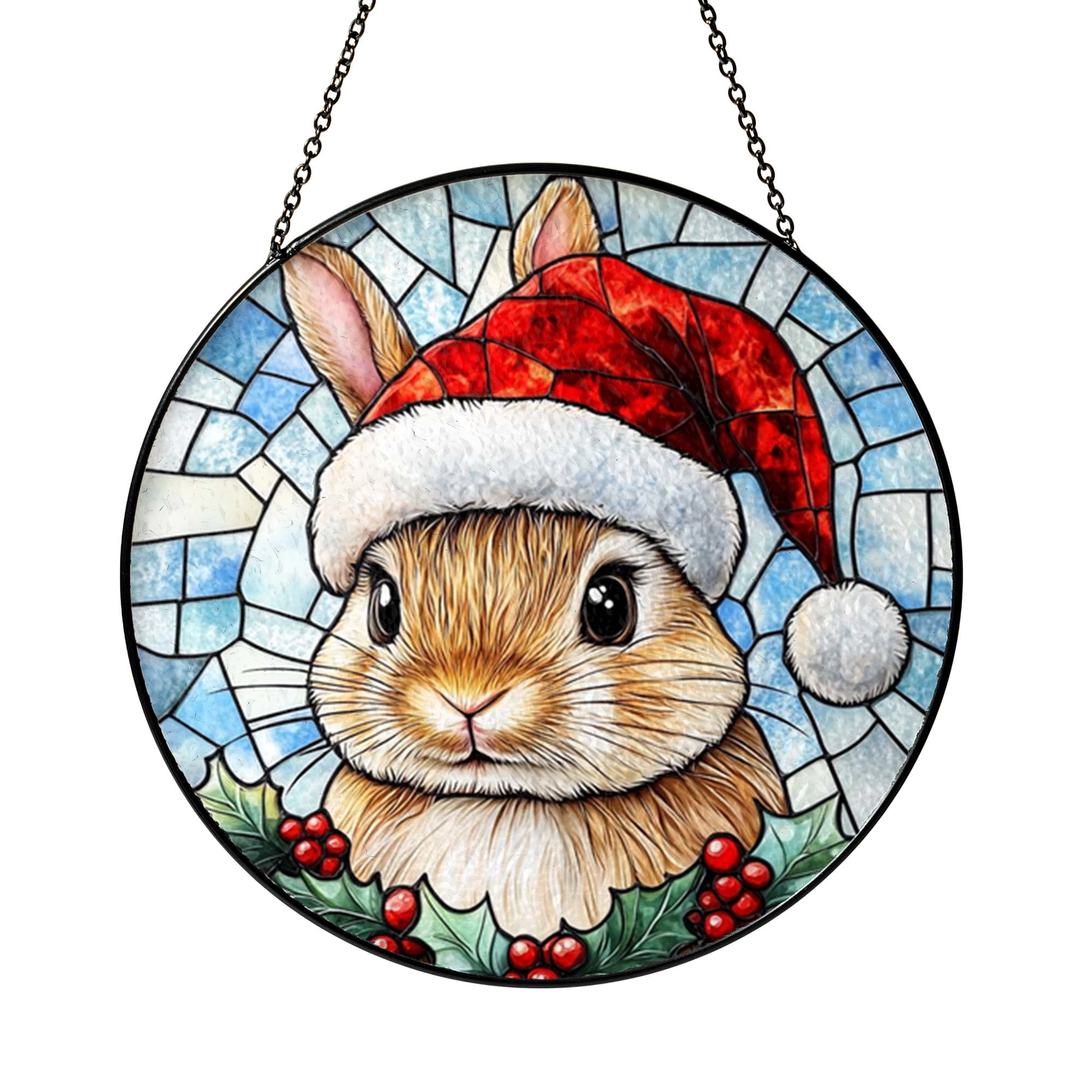 Holiday Bunny Animal Scene Stained Glass Window Hanging, Decorative ...