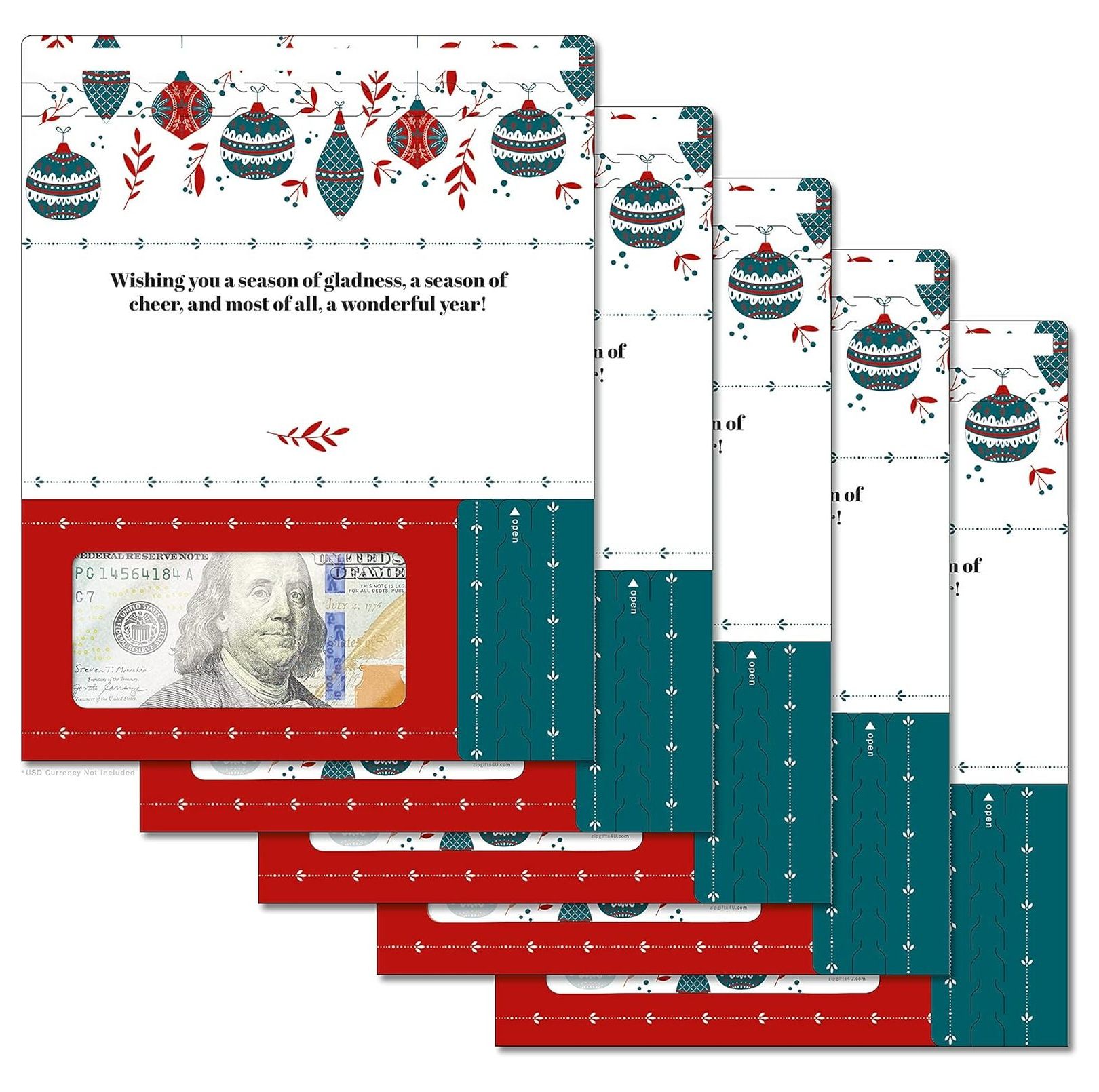 Holiday Card | Zip-Open Money Holder w/Clear Plastic Window for Cash ...