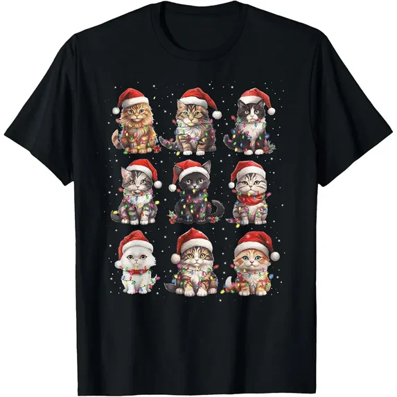 Holiday Cat Lights Tangle Cute Festive Kitty Pet Lover Art Unisex T ...