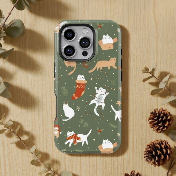 Holiday Cat Winter Cozy Pattern Phone Case for iPhone 17 16 15 14 13 12 ...