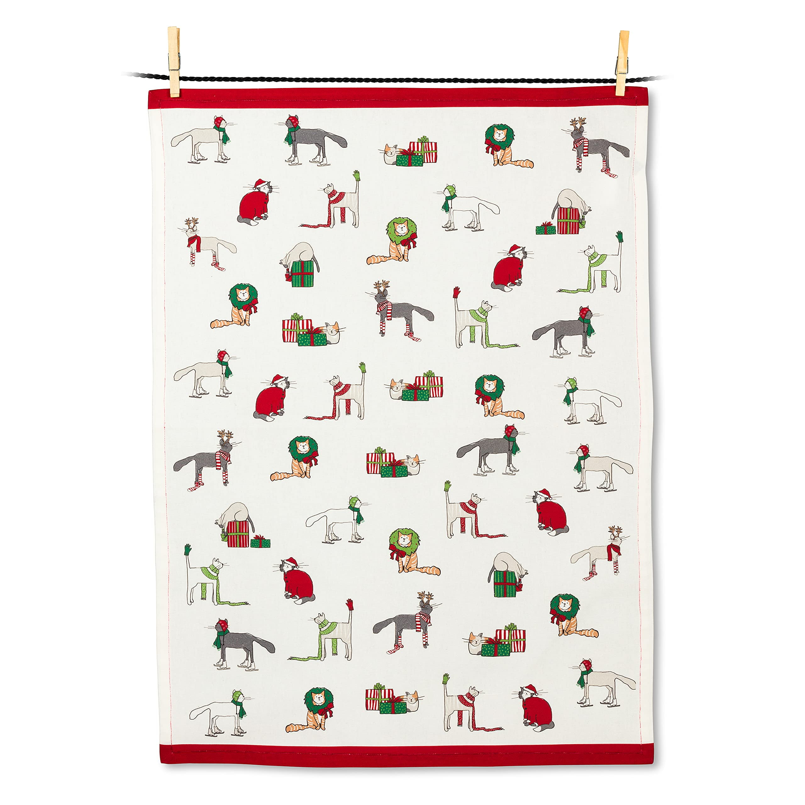 Abbott Collection 56-KT-HOLICATS Holiday Cats Tea Towel, White/Red ...