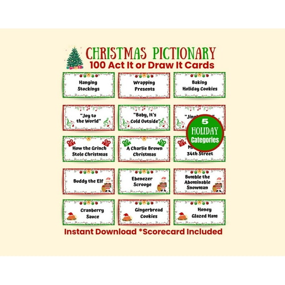 Holiday Charades and Pictionary Activity, Fun Seasonal Party Game ...