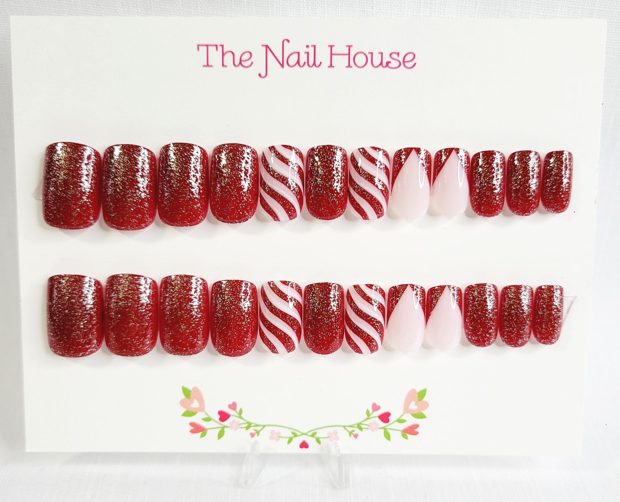 Holiday Cheer Sparkle Square Press-On Nails By The Nail House NH - 24 ...
