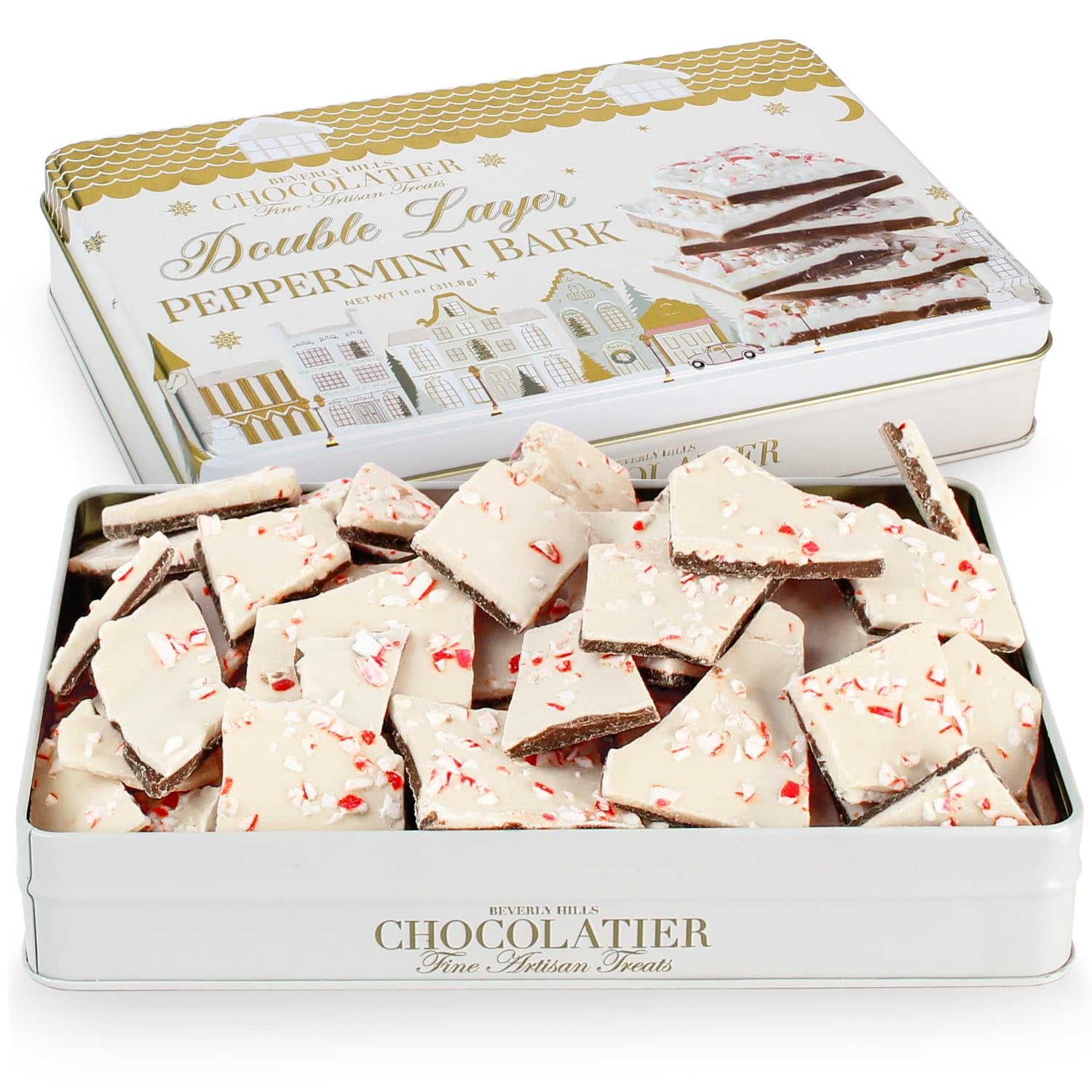 Holiday Chocolate Bark Tin - Double Layer White & Dark Chocolate with ...