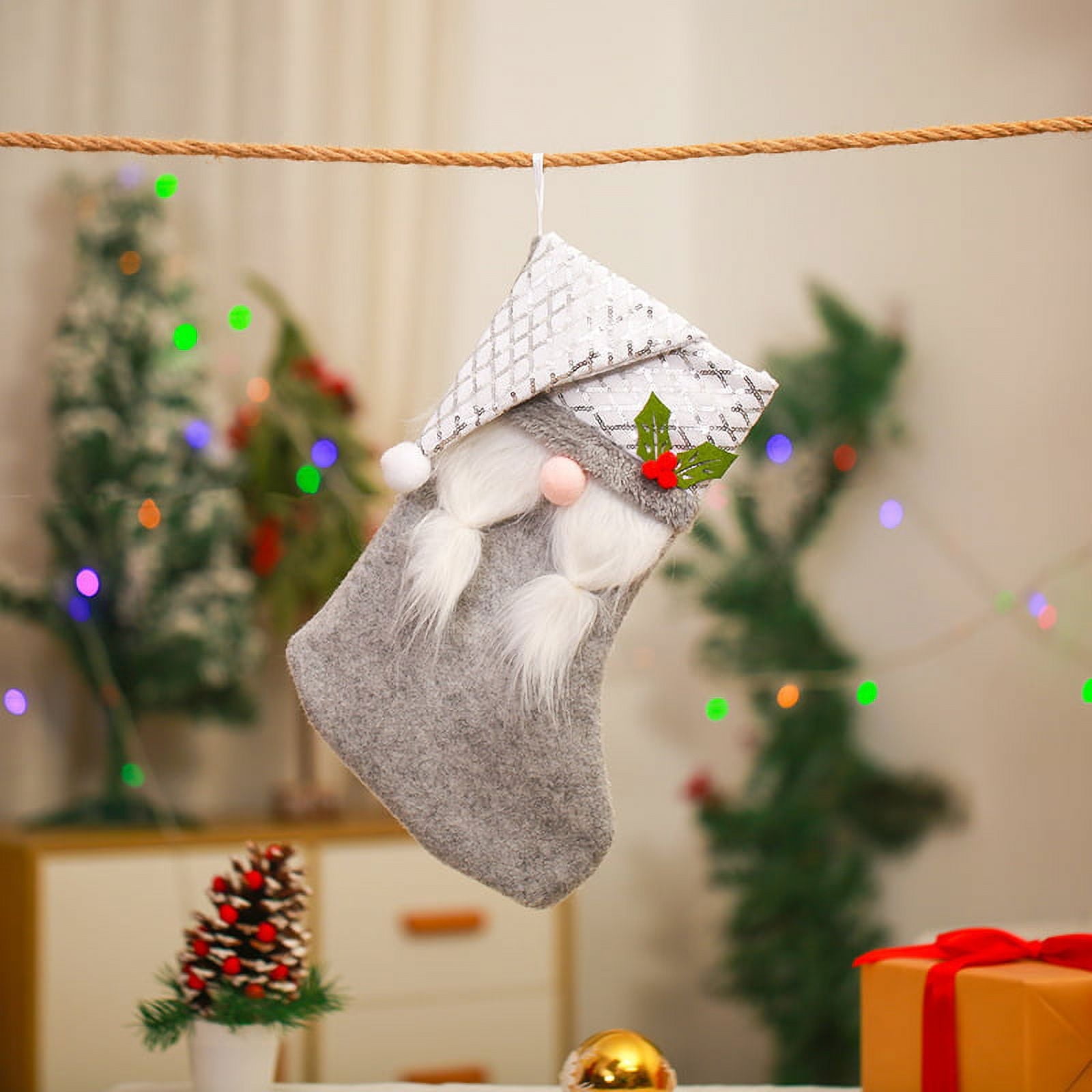 Holiday Christmas Bag White Christmas Stockings Silver Snowflake ...