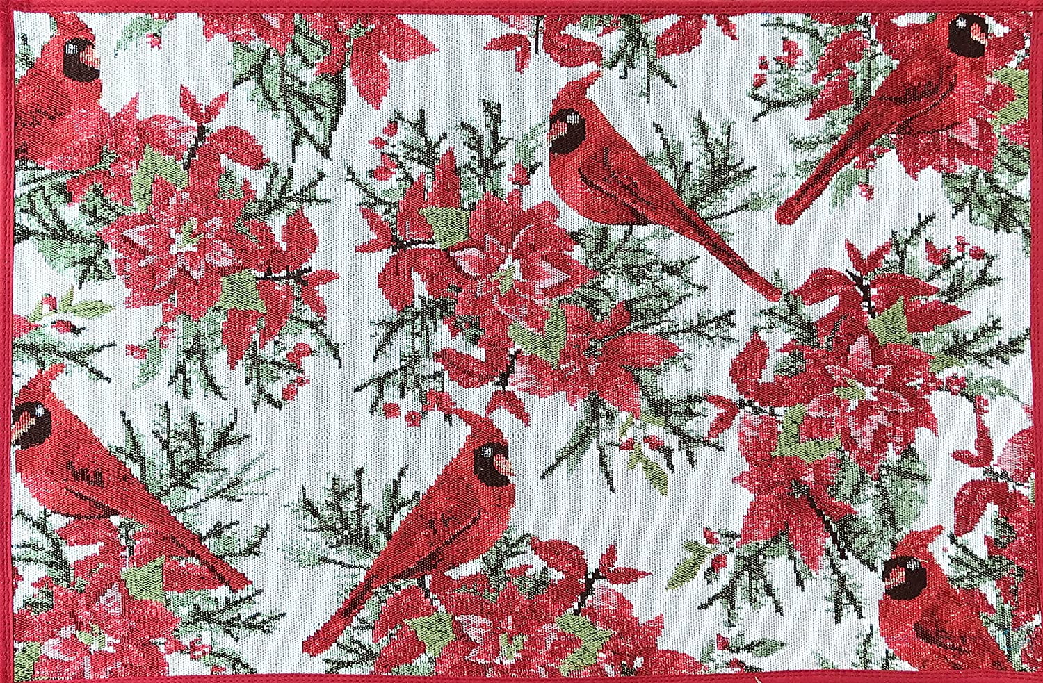 Holiday Christmas Decor Tapestry Mat Featuring Traditional Cardinals in ...