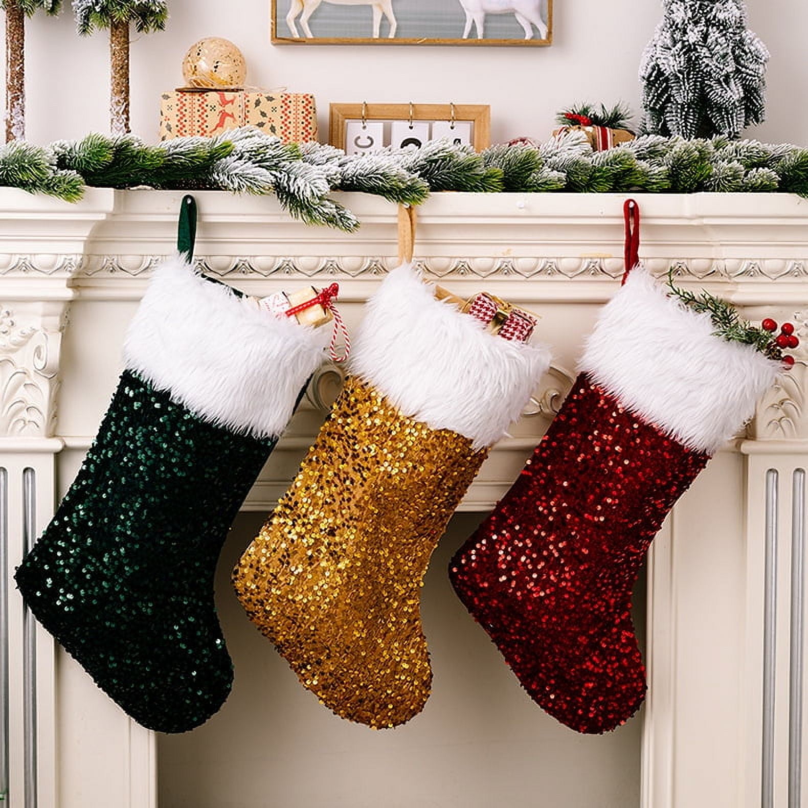Holiday Christmas Gift Bag Decor Stockings Christmas Stocking Faux Fur ...