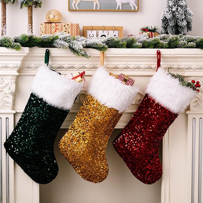 Holiday Christmas Gift Bag Decor Stockings Christmas Stocking Faux Fur ...
