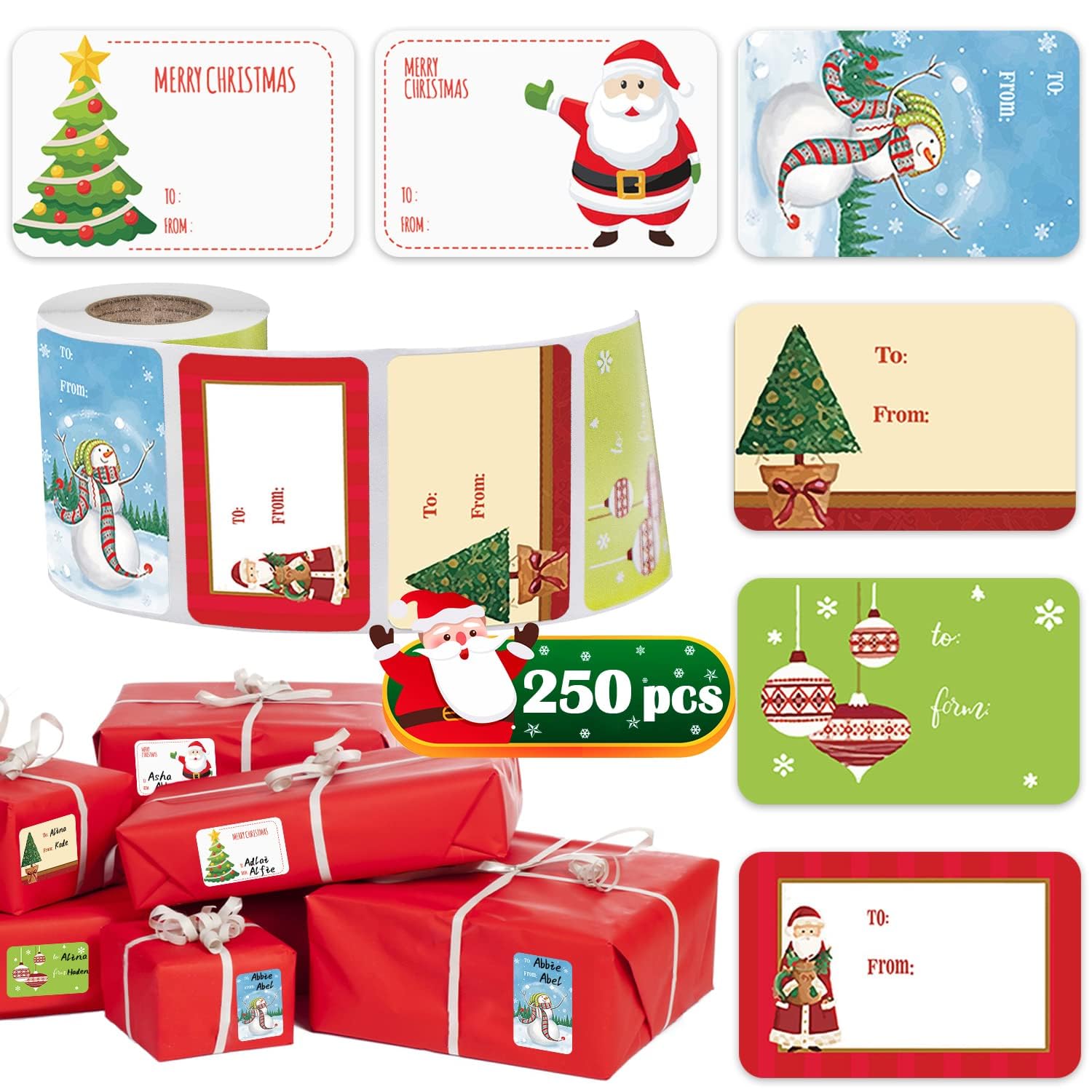 Holiday Christmas Gift Tags MMF7 Self-Adhesive, Christmas Name Tags ...