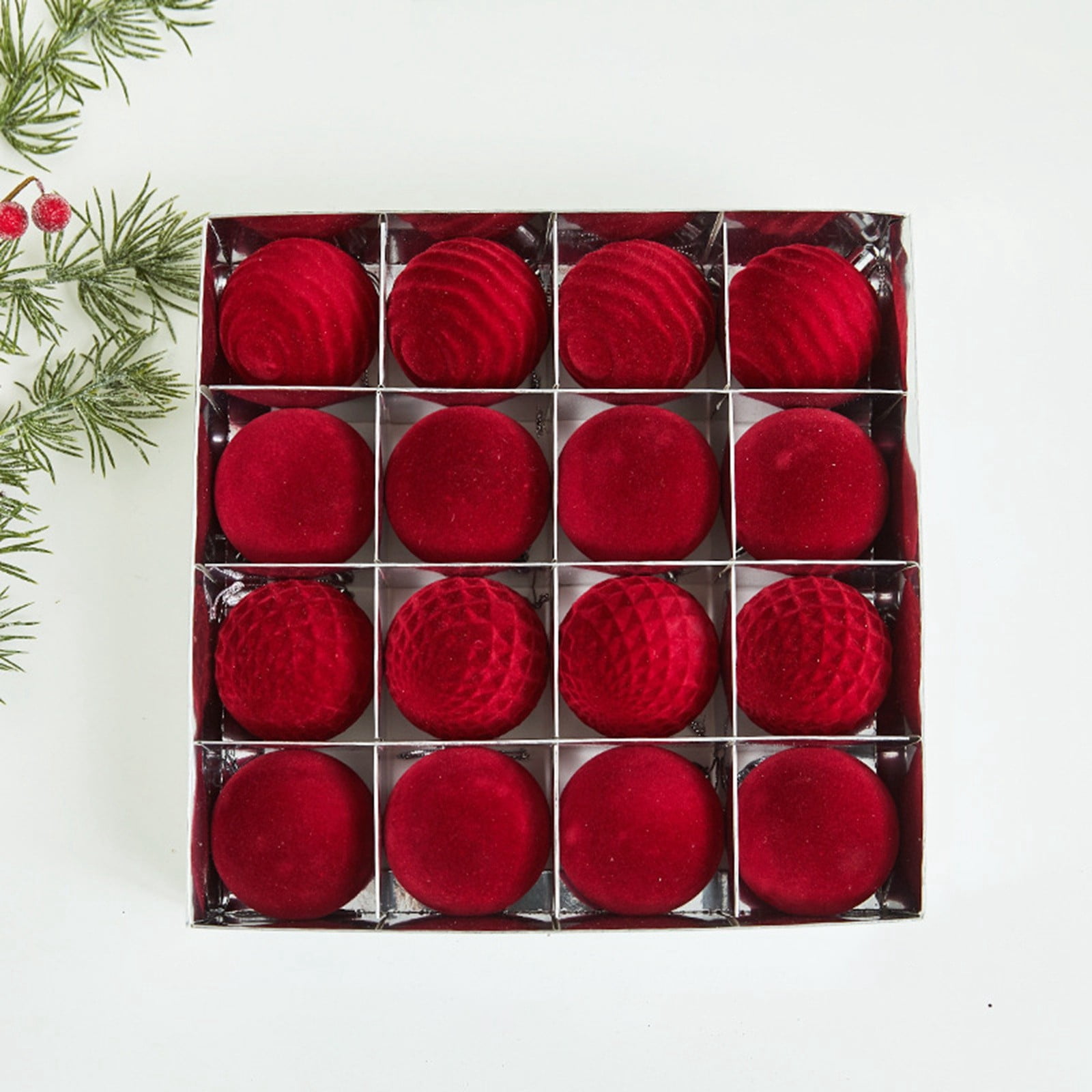 Holiday Christmas Ornaments - Flocked Decorative Balls for Xmas Tree ...