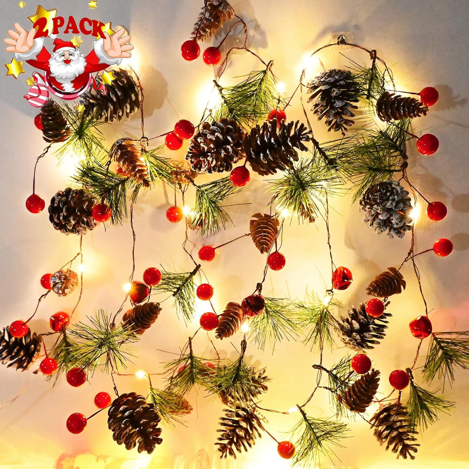 Holiday Christmas Pine Garland with Lighting 13 Feet 40 LED Battery ...