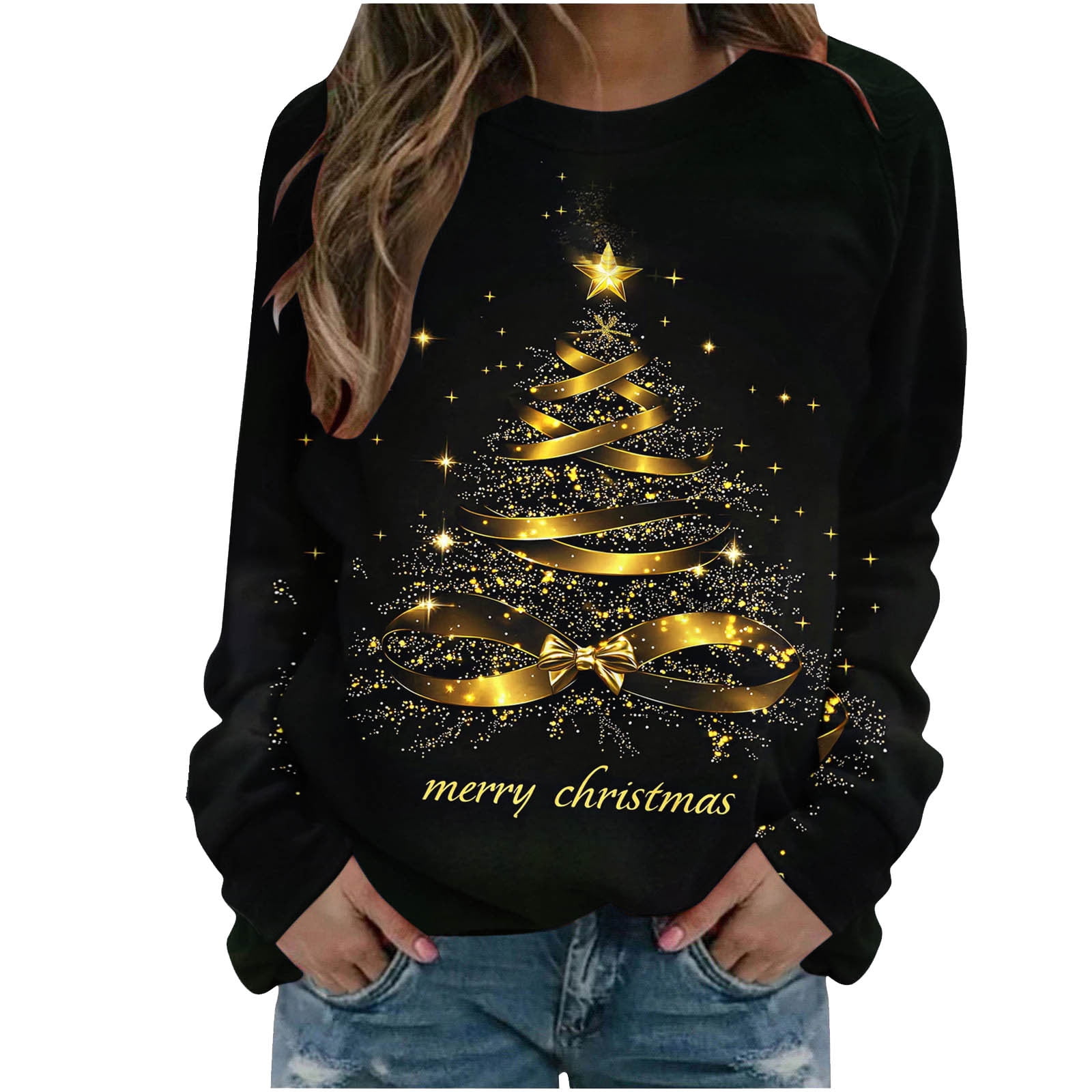 Holiday Christmas Sweatshirts Womens Ugly Xmas Tree Raglan Shirts Funny ...