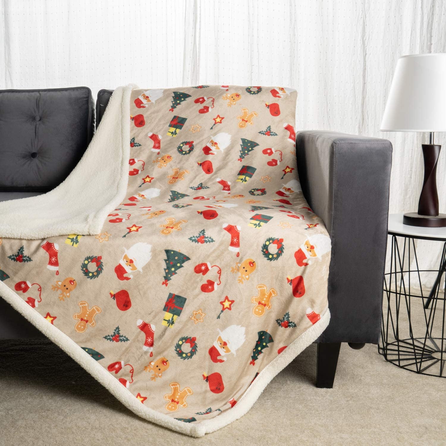 Holiday Christmas Theme Throw Bed Blanket, Super Soft Sherpa Sofa Couch ...