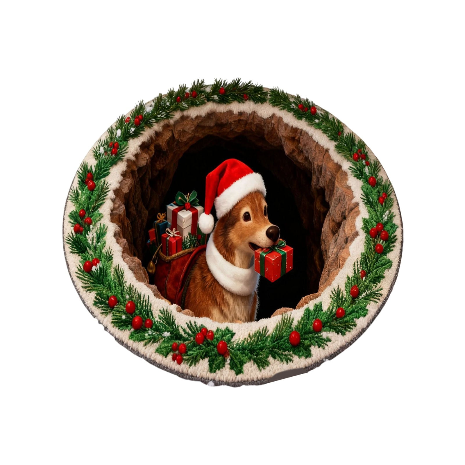 A Holiday Circular Doormat Featuring 3D Visual Design Constructed From ...