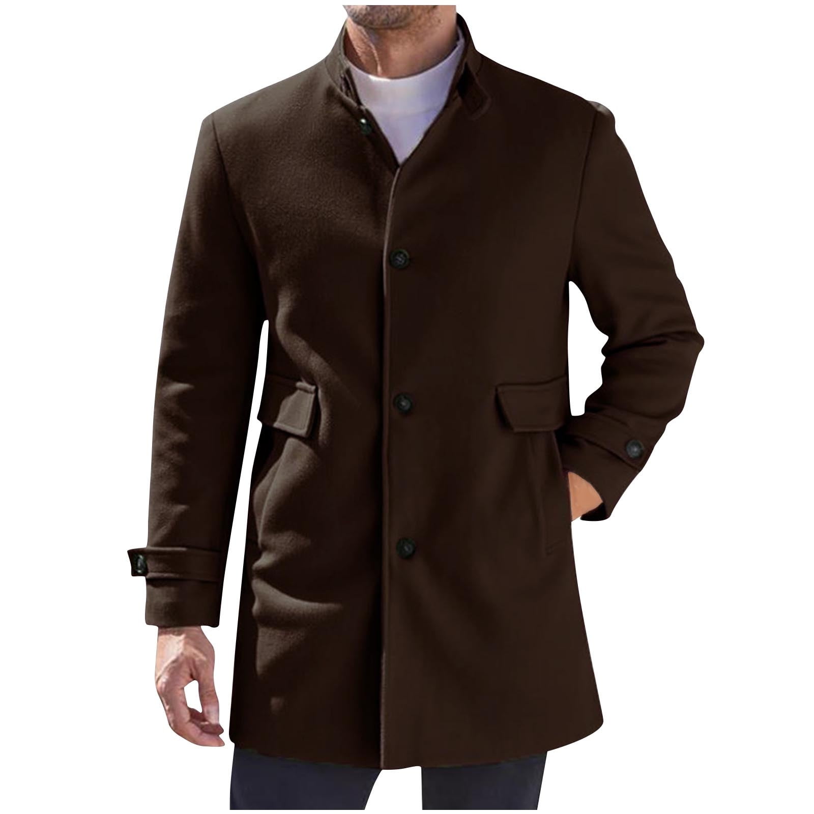 Holiday Clearance! AIEOTT Mens Stand Collar Trench Coat Big and Tall Trench Coat Button Down ...